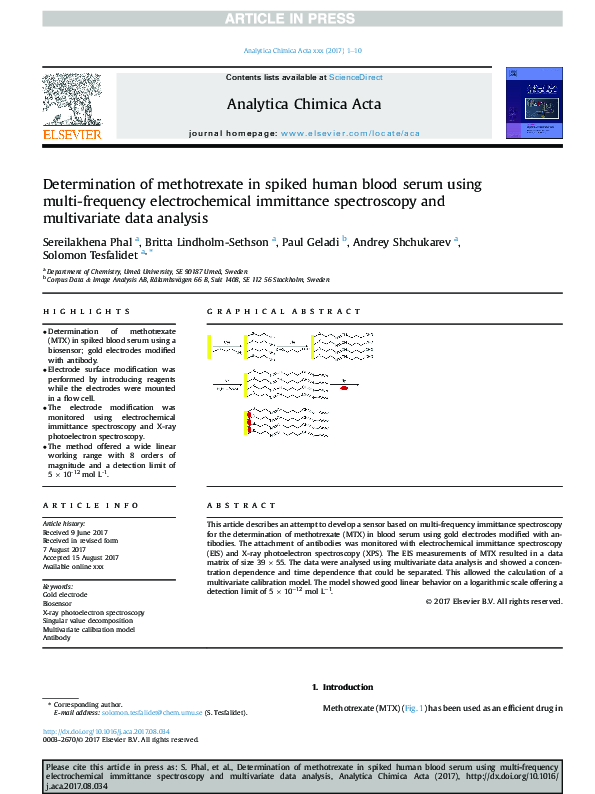 (PDF) Determination of methotrexate in spiked human blood serum using ...