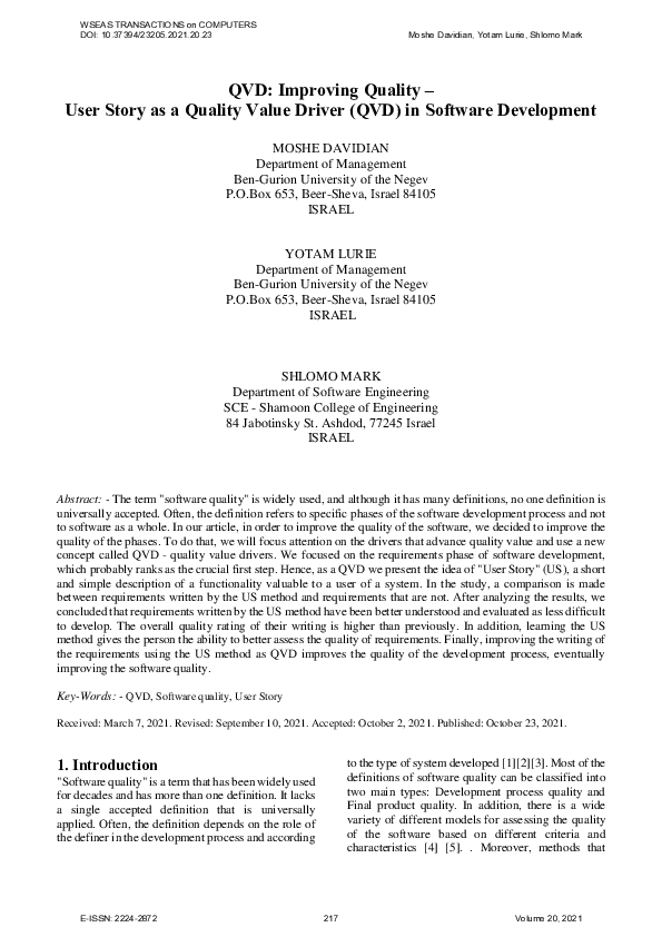 (PDF) QVD: Improving Quality – User Story as a Quality Value Driver ...