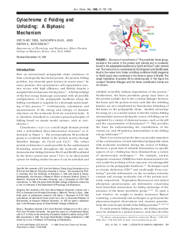 (PDF) Cytochrome c Folding and Unfolding: A Biphasic Mechanism
