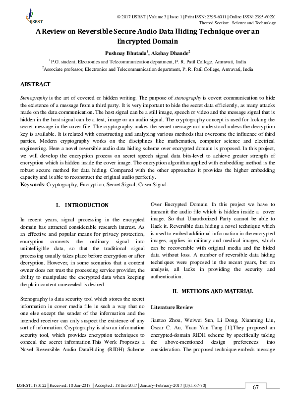 (PDF) A Review on Reversible Secure Audio Data Hiding Technique over an ...