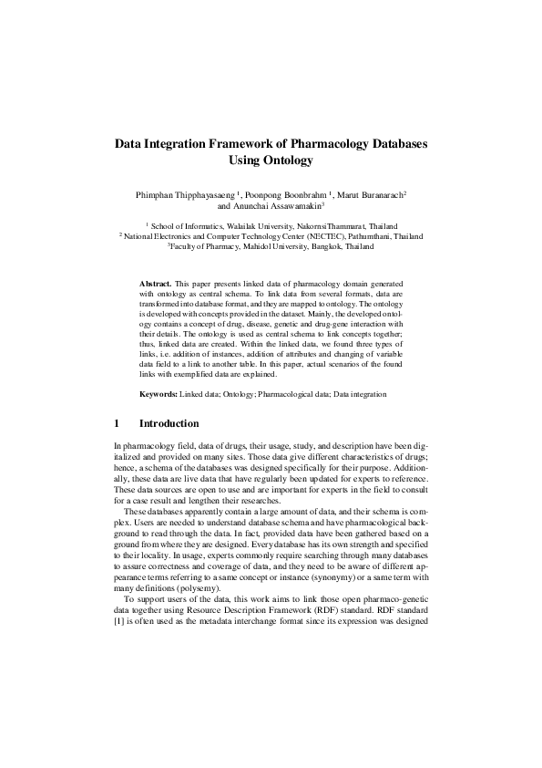 (PDF) Data Integration Framework of Pharmacology Databases Using Ontology
