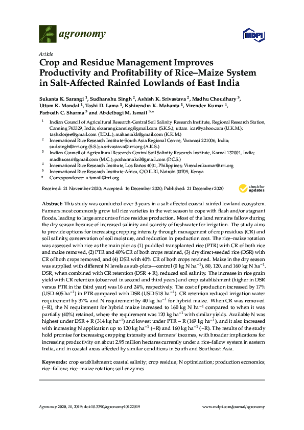 (PDF) Crop and Residue Management Improves Productivity and ...