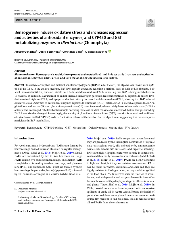 (PDF) Benzopyrene Effects on Ulva lactuca Enzymes