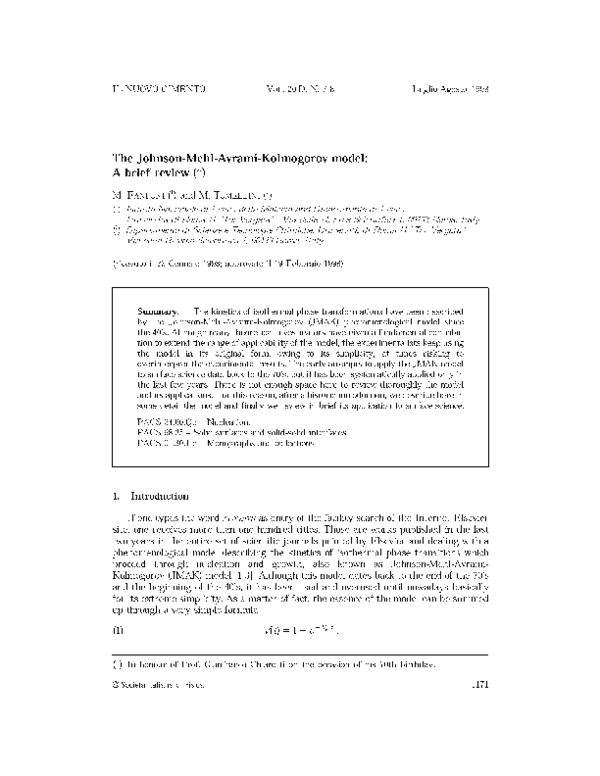 (PDF) The Johnson-Mehl- Avrami-Kohnogorov model: A brief review