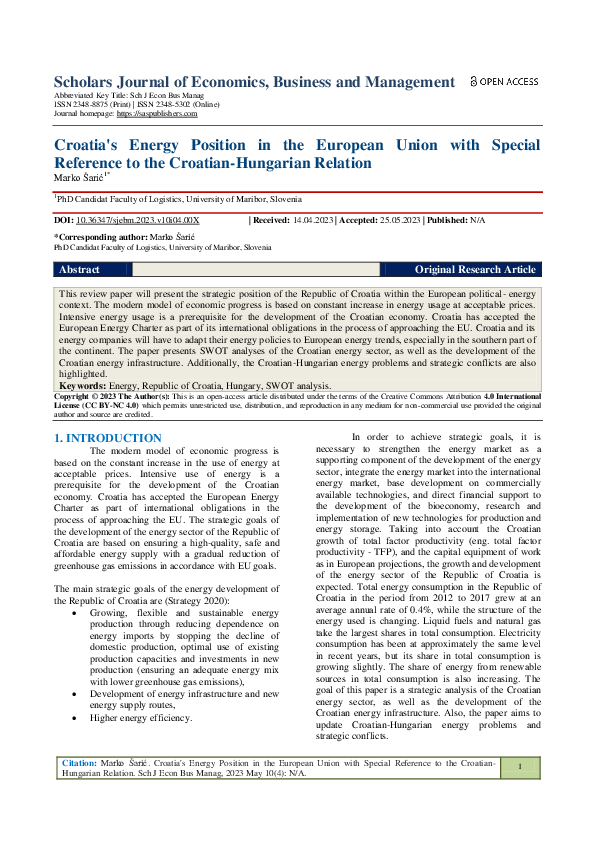 (PDF) Croatia's Energy Position in the European Union with Special ...