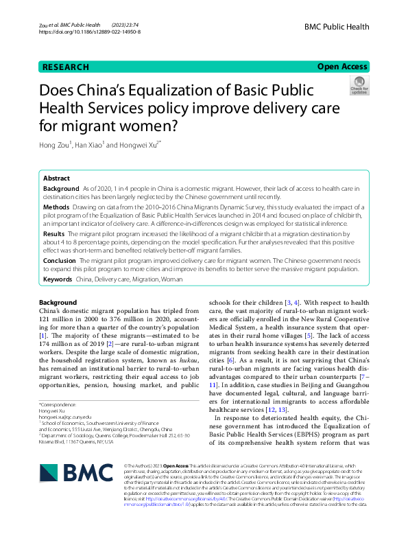 (PDF) Does China’s Equalization of Basic Public Health Services Policy ...