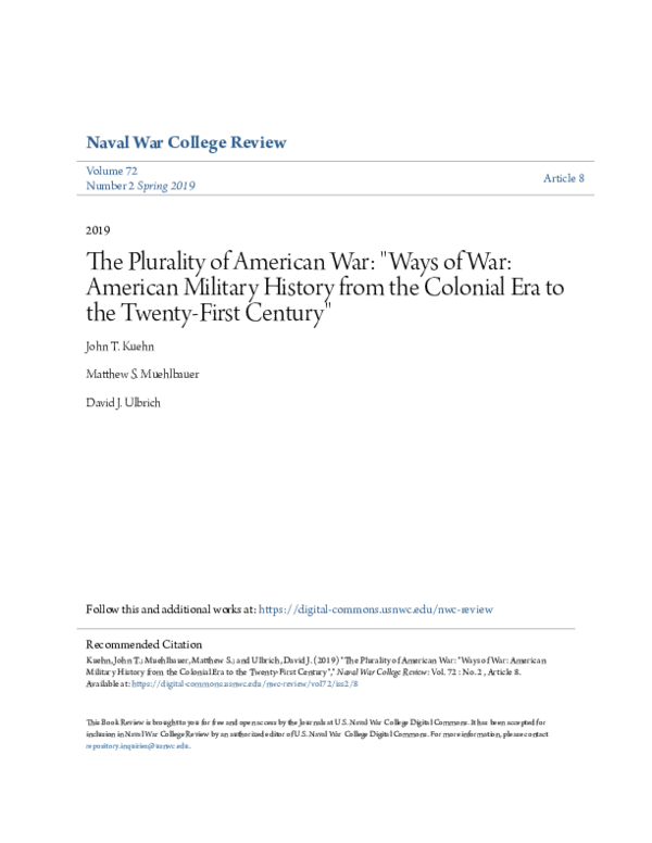 (PDF) The Plurality of American War: "Ways of War: American Military ...