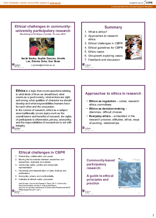 (PDF) Tackling Ethical Challenges in Community-University Participatory ...