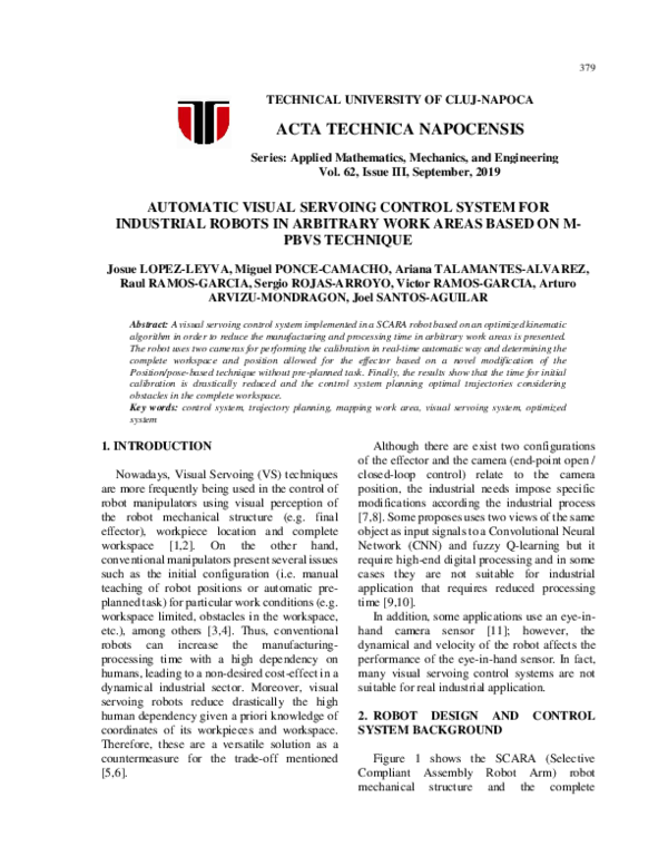 (PDF) Automatic Visual Servoing Control System for Industrial Robots in ...