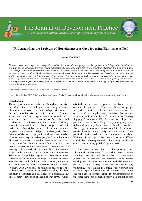 (PDF) Understanding the Problem of Homelessness: A Case for using ...