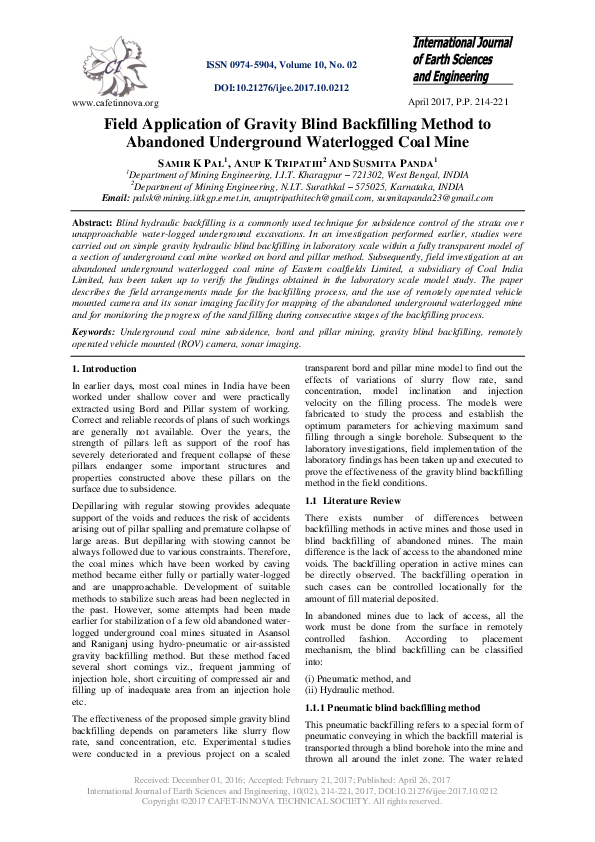 (PDF) Field Application of Gravity Blind Backfilling Method to ...
