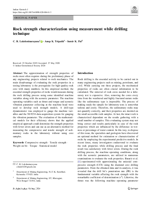 (PDF) Rock strength characterization using measurement while drilling technique