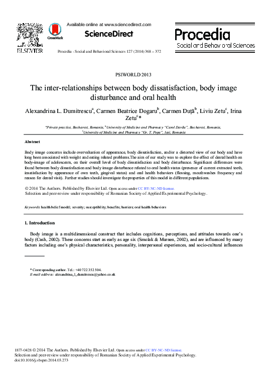 (PDF) The Inter-relationships between Body Dissatisfaction, Body Image ...