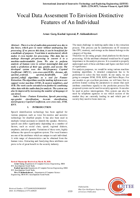 (PDF) Vocal Data Assesment To Envision Distinctive Features of An ...