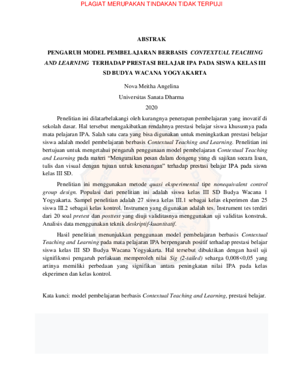 (PDF) Pengaruh model pembelajaran berbasis contextual teaching and learning terhadap prestasi ...