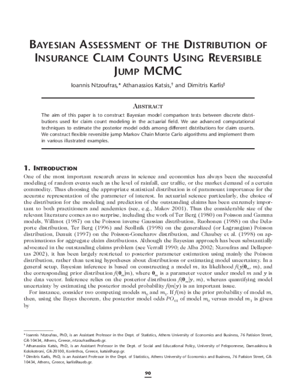 (PDF) Insurance Claim Counts Using Reversible Jump MCMC