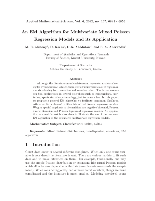 Pdf An Em Algorithm For Multivariate Mixed Poisson Regression Models And Its Application