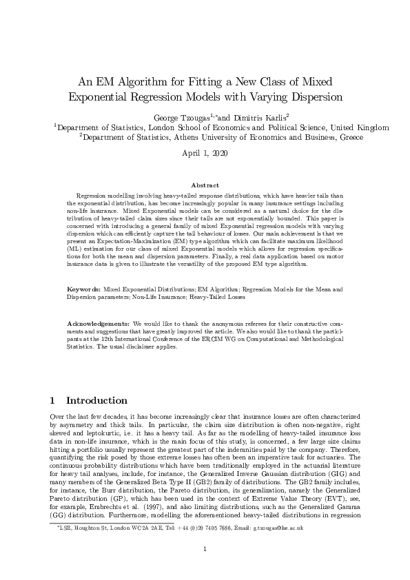 (PDF) An Em Algorithm for Fitting a New Class of Mixed Exponential Regression Models with ...