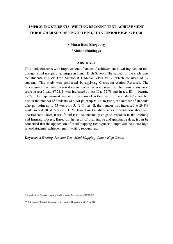 (PDF) Improving Students’ Writing Recount Text Achievement Through Mind Mapping Technique in ...