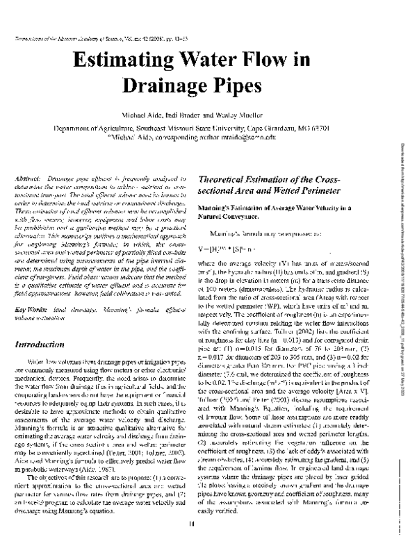 (PDF) Estimating Water Flow in Drainage Pipes