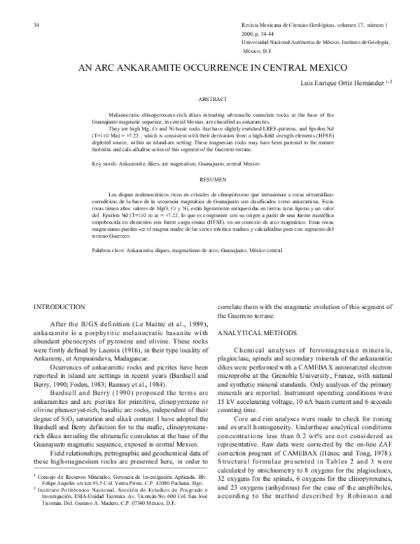 (PDF) An arc ankaramite occurrence in central Mexico