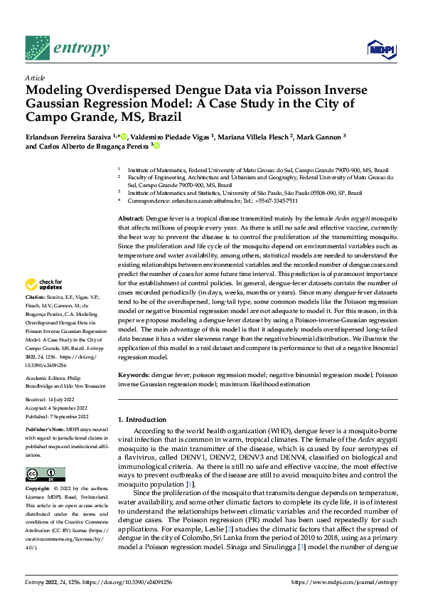 Pdf Modeling Overdispersed Dengue Data Via Poisson Inverse Gaussian Regression Model A Case