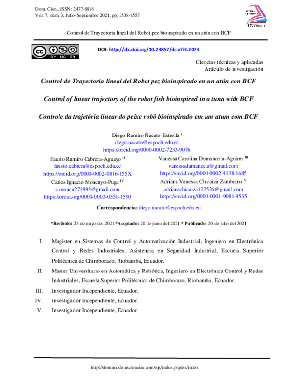 (PDF) Control de Trayectoria lineal del Robot pez bioinspirado en un ...