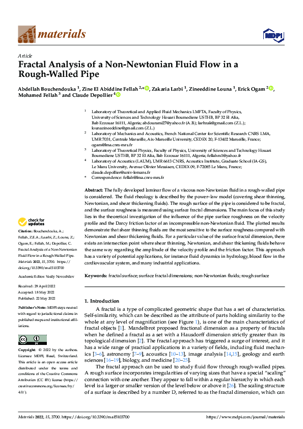 (PDF) Fractal Analysis of a Non-Newtonian Fluid Flow in a Rough-Walled Pipe