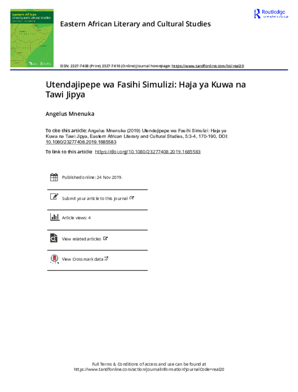 (PDF) Utendajipepe wa Fasihi Simulizi: Haja ya Kuwa na Tawi Jipya