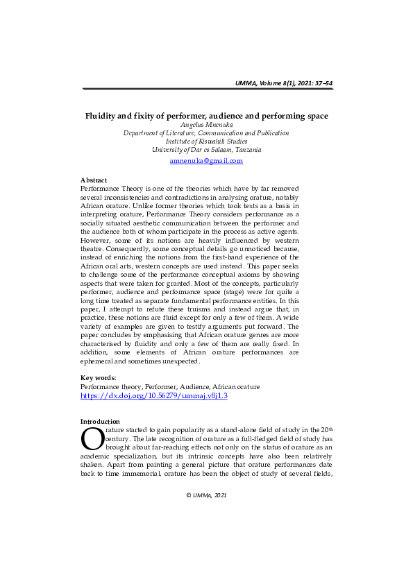 (PDF) Fluidity and fixity of performer, audience and performing space
