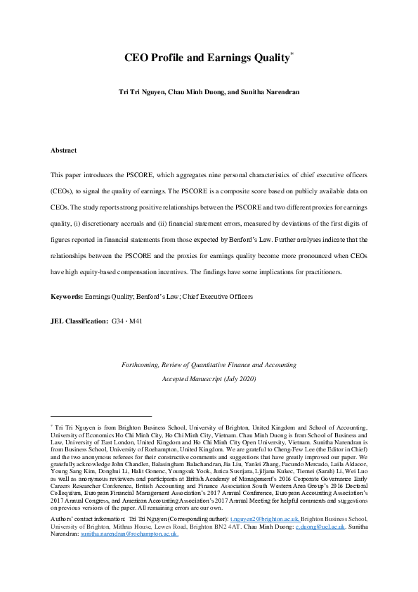 (PDF) CEO profile and earnings quality