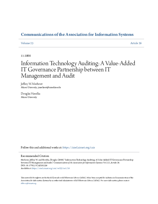 (PDF) Information Technology Auditing: A Value-Added IT Governance ...