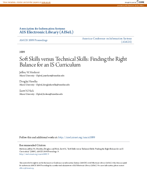 (PDF) Soft Skills versus Technical Skills: Finding the Right Balance ...