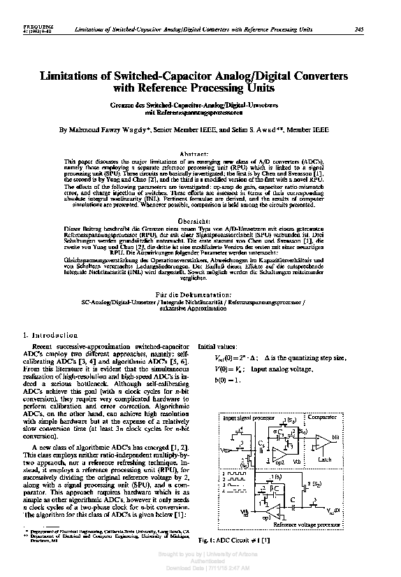 Pdf Limitations Of Switched Capacitor Analog Digital Converters With Reference Processing