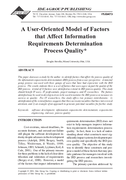 (PDF) A User-Oriented Model of Factors that Affect Information Requirements Determination ...