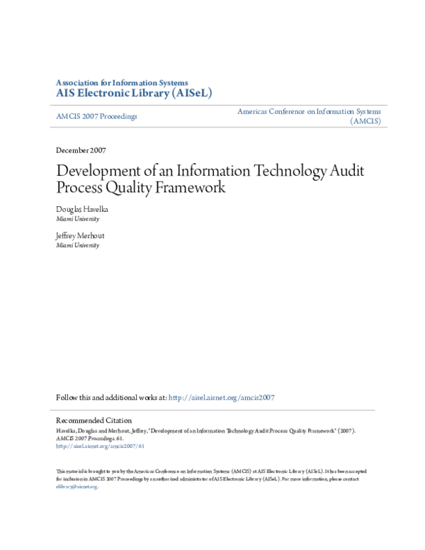 (PDF) Development of an Information Technology Audit Process Quality ...