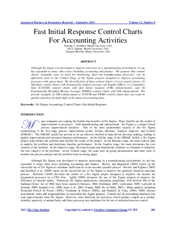(PDF) Fast Initial Response Control Charts For Accounting Activities