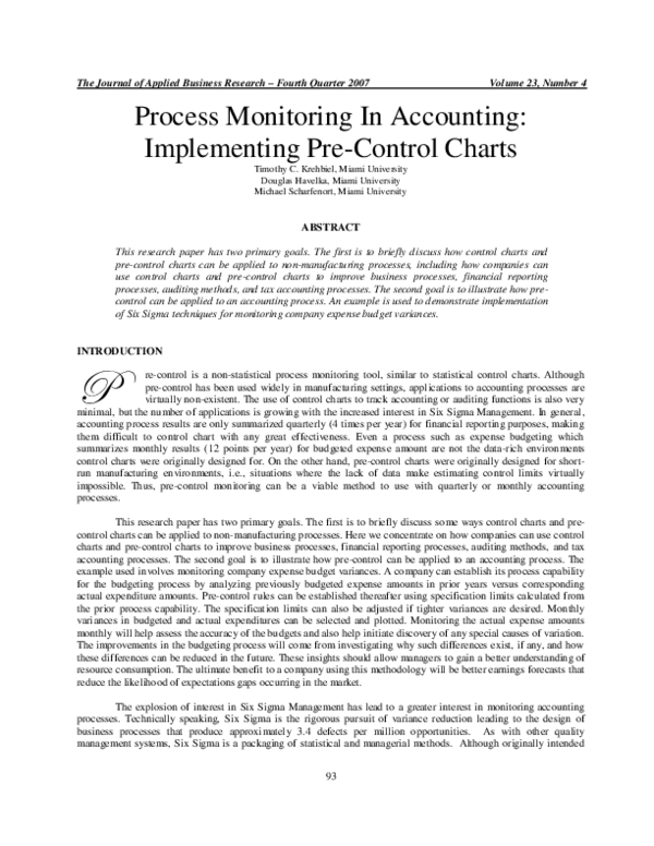 (PDF) Using Pre-Control Charts for Process Monitoring in Accounting