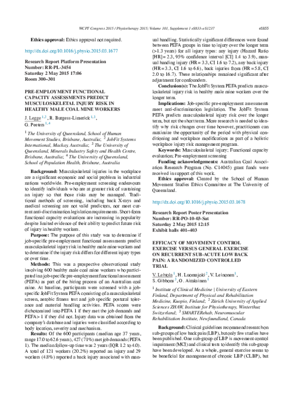 (PDF) Efficacy of movement control exercise versus general exercise on ...