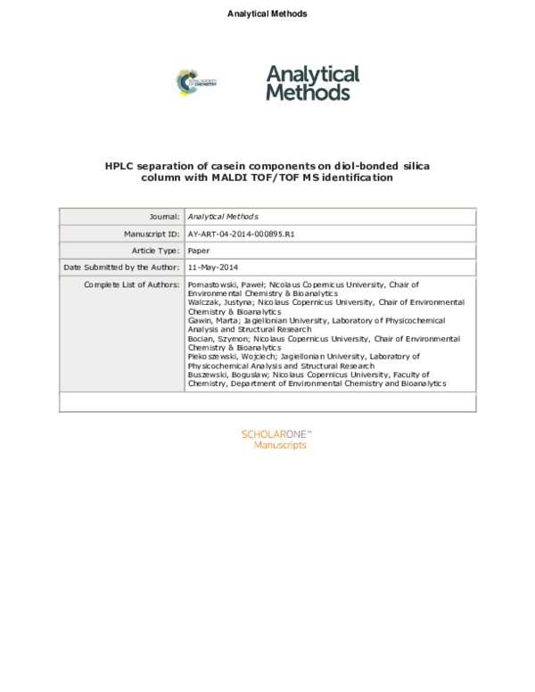 (PDF) HPLC separation of casein components on a diol-bonded silica ...