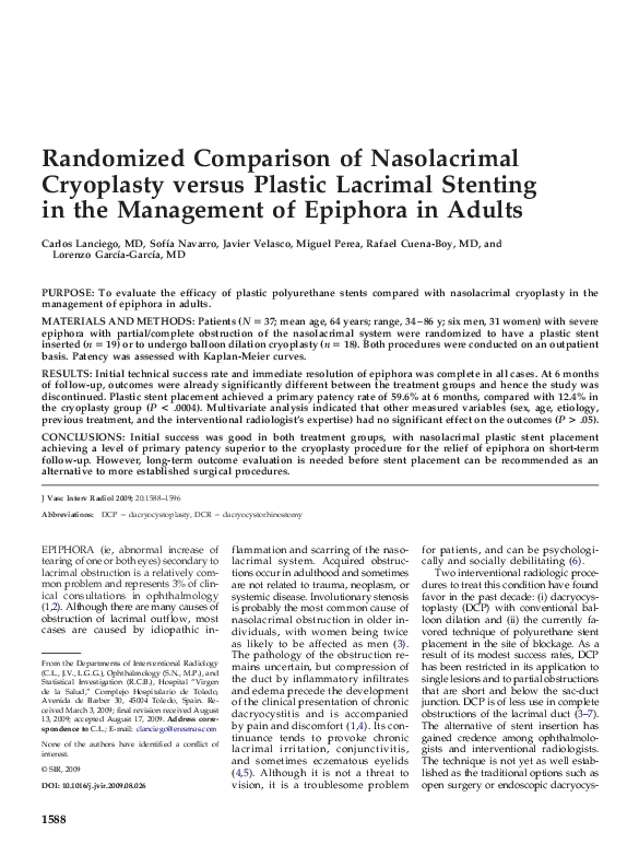 Randomized Comparison of Nasolacrimal Cryoplasty versus Plastic ...