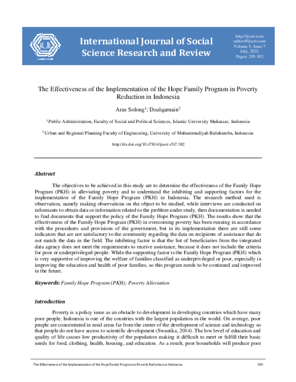 (PDF) The Effectiveness of the Implementation of the Hope Family ...