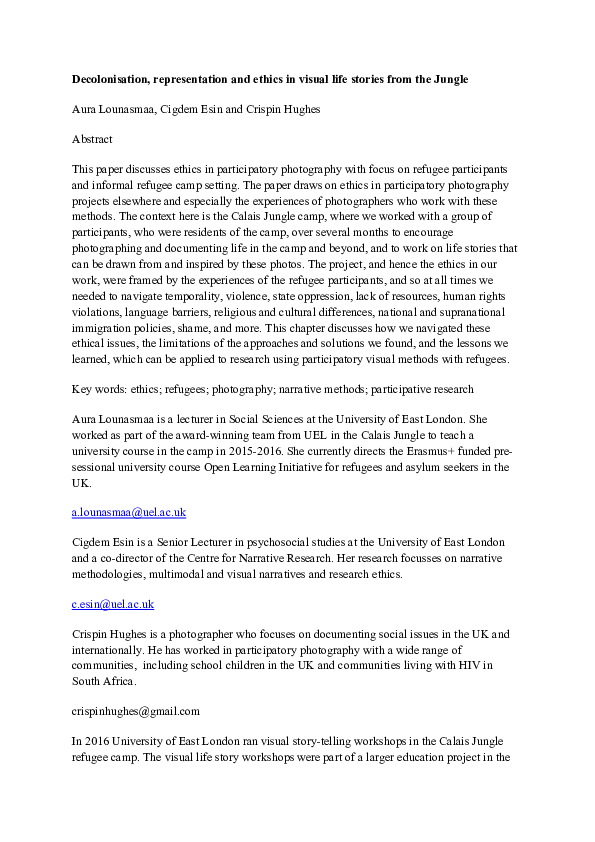 (PDF) Decolonisation, Representation, and Ethics in Visual Life Stories ...