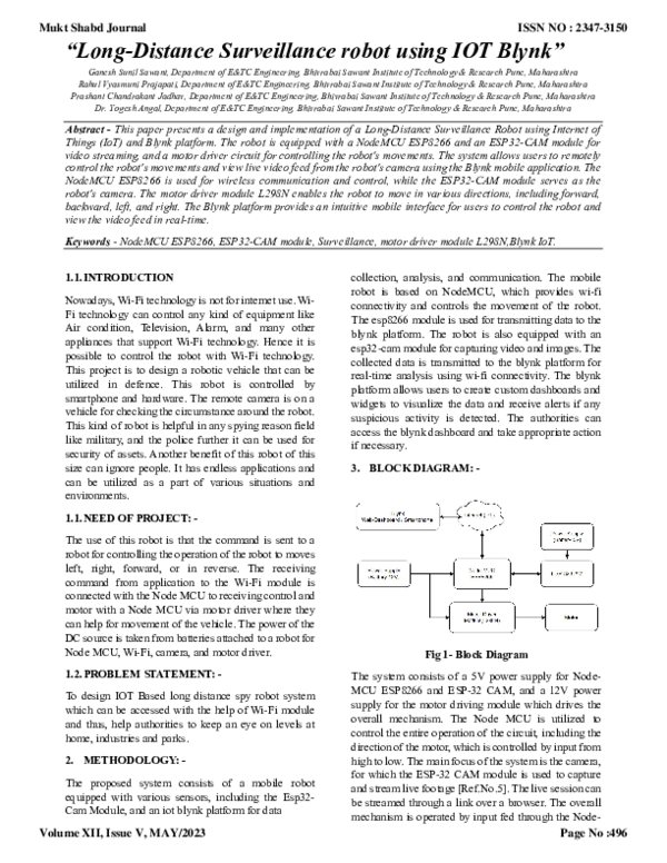 (PDF) "Long-Distance Surveillance robot using IOT Blynk"