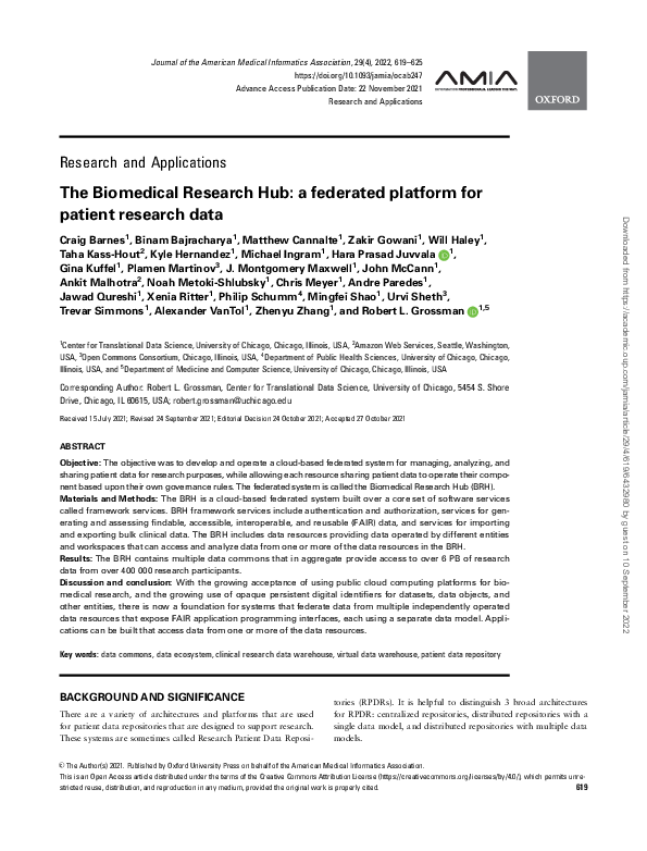 (PDF) The Biomedical Research Hub: a federated platform for patient ...