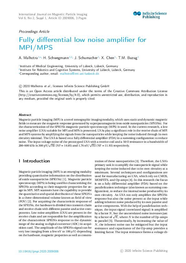 (PDF) Fully differential low noise amplifier for MPI/MPS