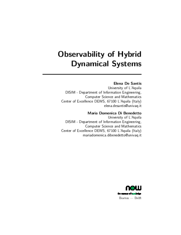 (PDF) Observability of Hybrid Dynamical Systems