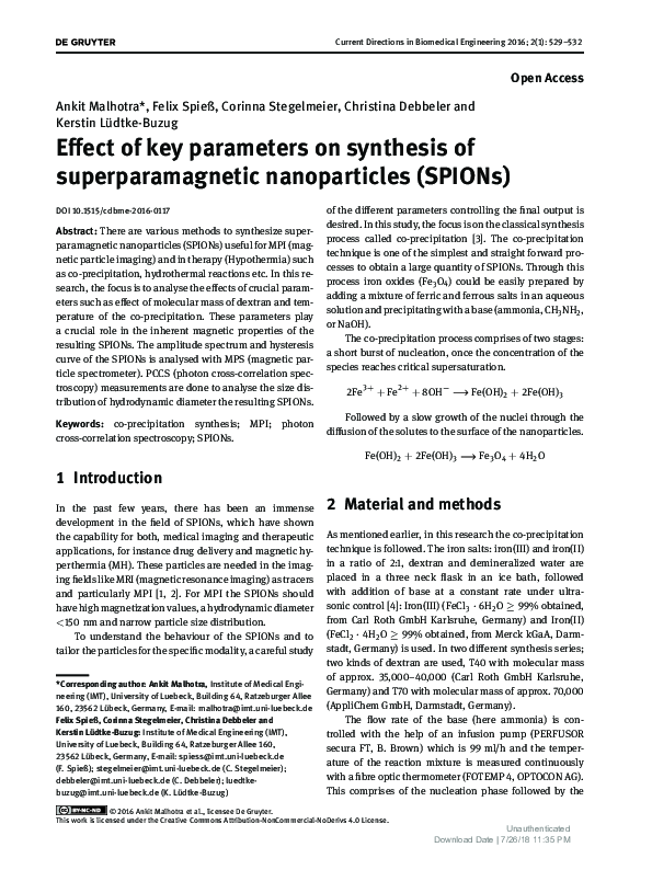 (PDF) Effect of key parameters on synthesis of superparamagnetic ...