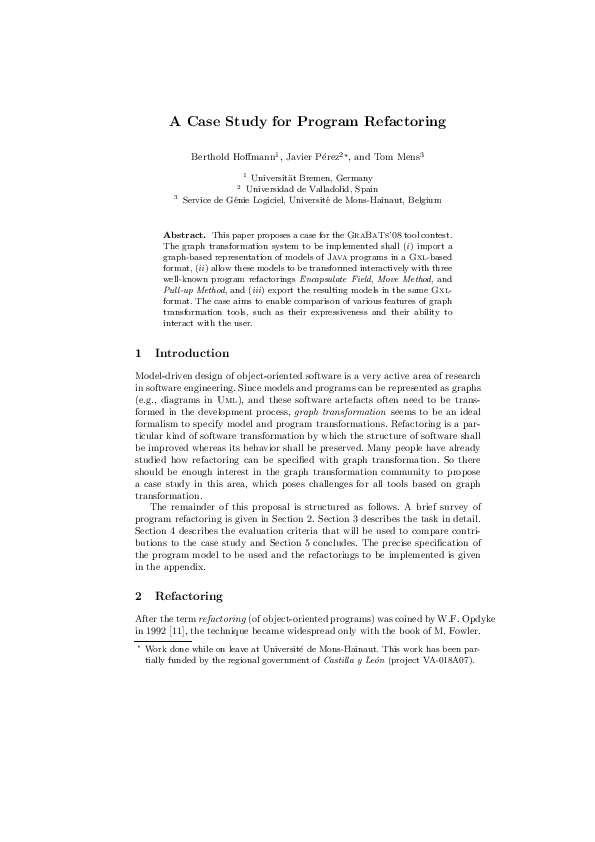 (PDF) A case study for program refactoring
