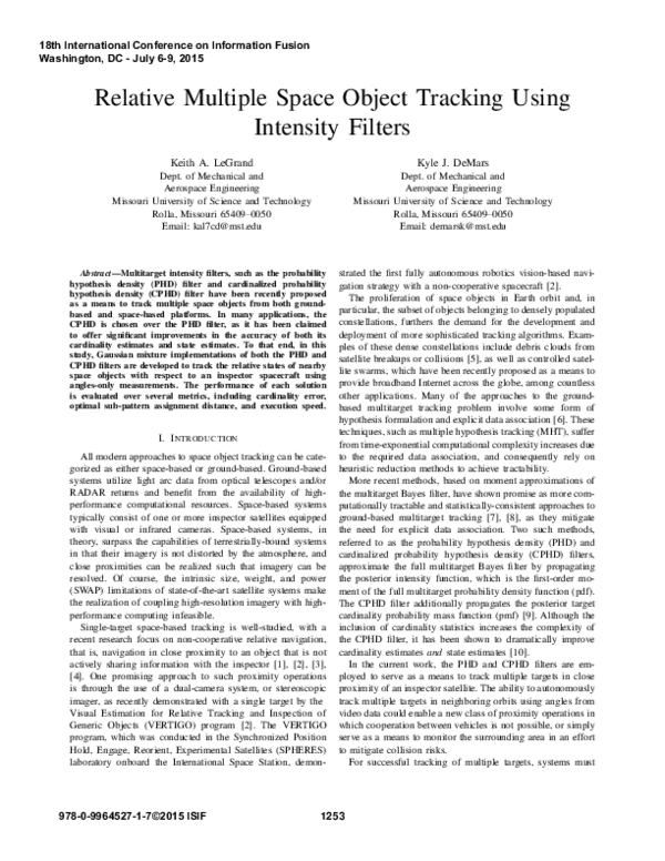 (PDF) Relative multiple space object tracking using intensity filters | Keith LeGrand - Academia.edu